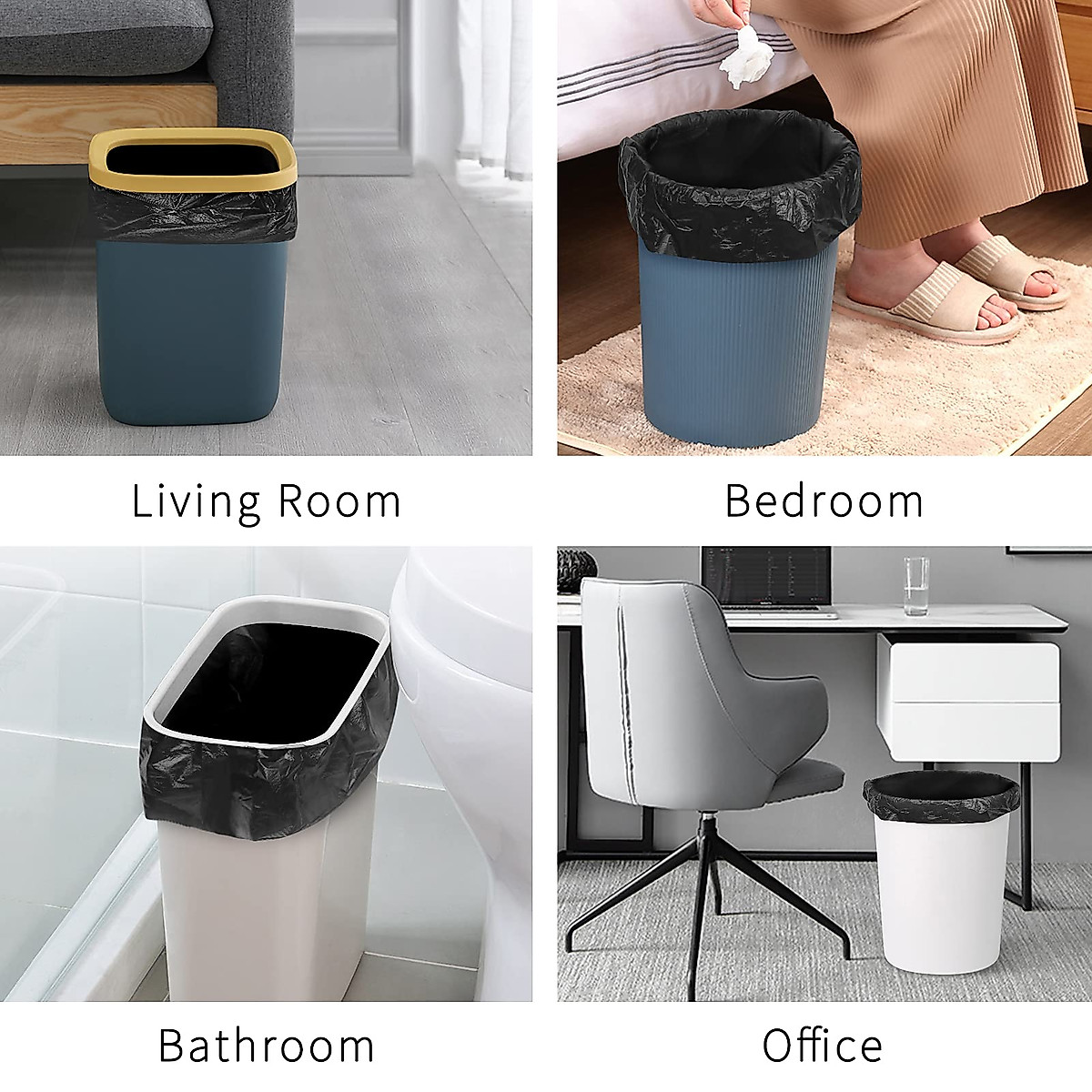 Toplive Trash Bag Garbage Bag Trash Bags Wastebasket Bin Liners for Home Bathroom Bedroom Kitchen Office Trash Can (Black, 8 Gallon)