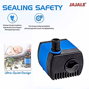 JAJALE 66 GPH Submersible Water Pump Ultra Quiet For Pond,Aquarium,Fish Tank,Fountain,Hydroponics