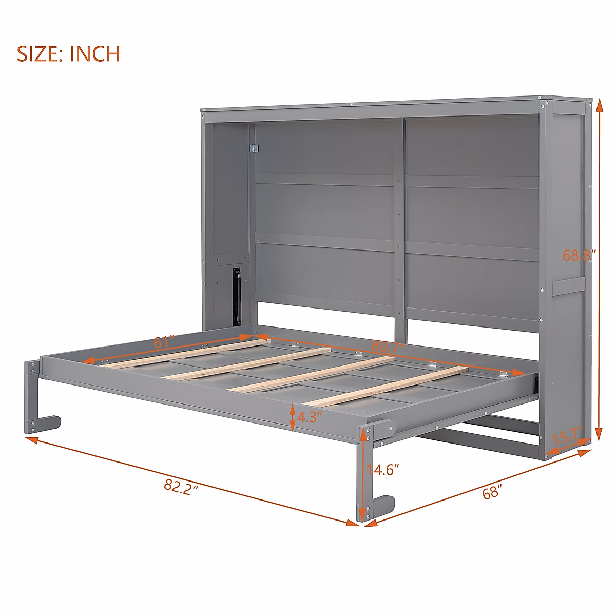 Mobile Murphy Bed Wall Bed Chest Versatility Bed, Queen Size Wood Murphy Bed Wall Bed Frame, Foldable Platform Bed Folded into Cabinet, Bedroom Furniture Folding Bed Cabinet Bed (Gray Bed)