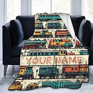Homieblanket Custom Train Blanket with Name for Boys Girls, Personalized Cute Train Themed Design Printed Throw Blankets for Kids Lap, Chair Sofa, Giftable Blanket, 40"x 50"
