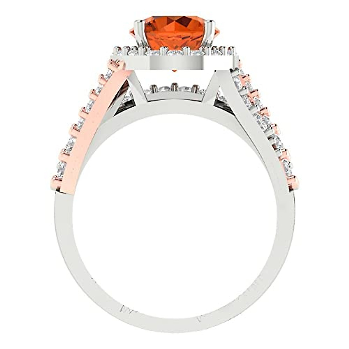 Clara Pucci 2 ct Round Cut Halo Solitaire Red Simulated Diamond Designer Art Deco Statement Wedding Ring Band Set 18K 2 tone Gold 10