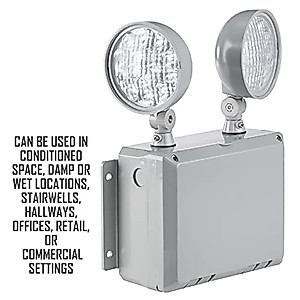 Compass CU2WG Emergency Lights for Power Failure with 2 Adjustable LED Lamp Heads, 90-Minute Run Time, Commercial Grade UL924 Wet Location Remote Capable, 120-277V, Grey