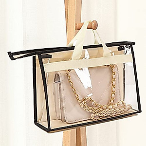 Peohud 9 Pack Clear Handbag Storage Organizer, Dust Bags for Handbags, Transparent Purse Organizer for Closet, Hanging Handbags Dust Cover Bags with Zipper, Handles and Hooks