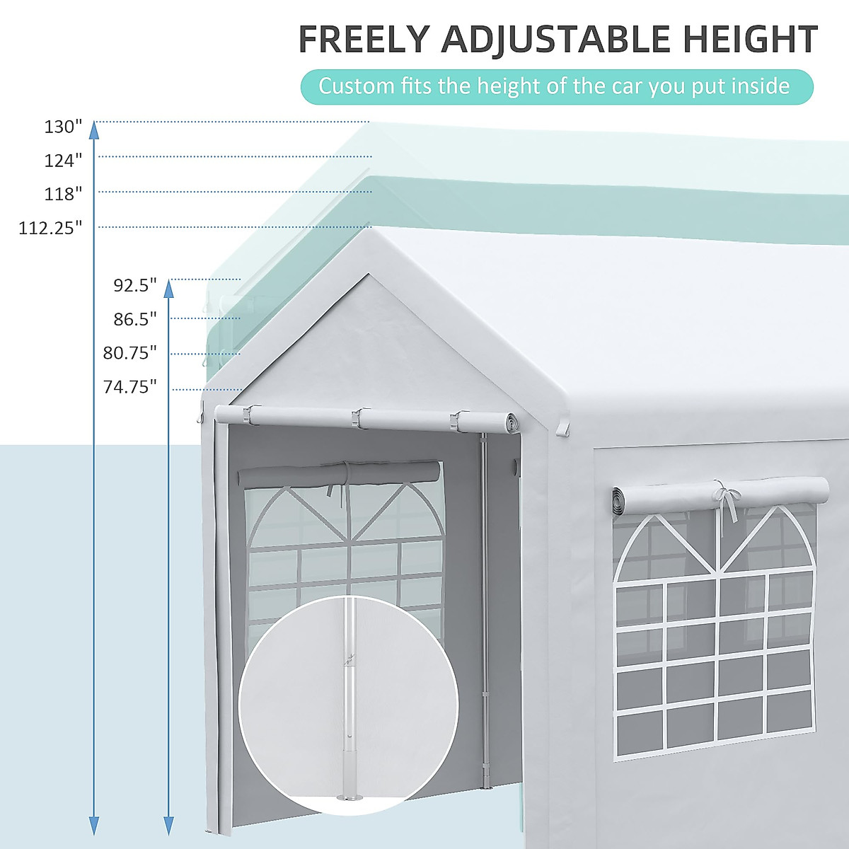 Outsunny 10' x 20' Party Tent and Carport, Height Adjustable Portable Garage, Outdoor Canopy Tent 8 Legs with Sidewalls for Car, Truck, Boat, Motorcycle, Bike, Garden Tools, White