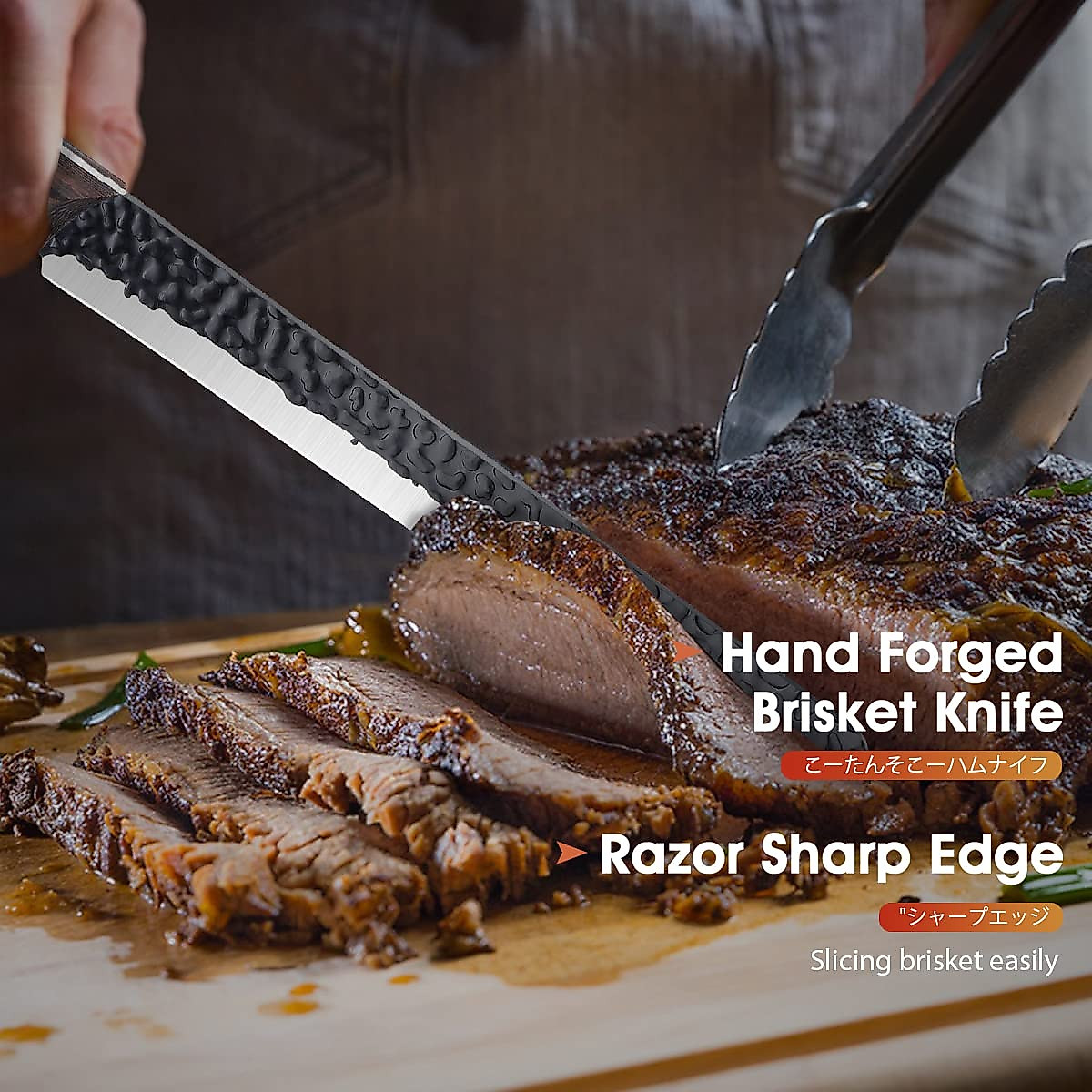 univinlions 11" Slicing Carving Brisket Knife Japanese Hand Forged Full Tang Ham Meat Slicer for Cutting Ribs Roasts Fruits Veggies Grilling BBQ Birthday Thanksgiving Christmas Gift Idea Men