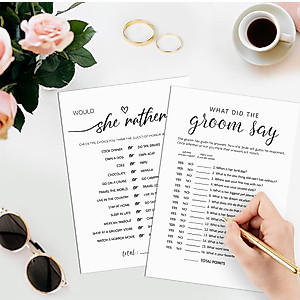 2 Bridal Shower Games, Would She Rather Game &What Did The Groom Say -Set of 30, Double Sided Printed Minimalist Bridal Shower Cards, Wedding Party Game Cards for Guests, Bridal Shower Ideas-HLYX06