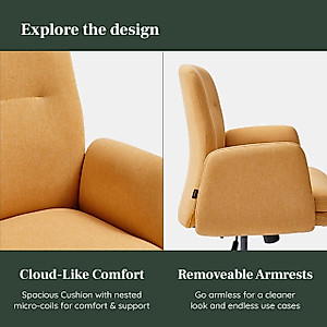 Branch Softside Mid Century Modern Office Chair, Vegan Leather - Removable Arms & High Back Design with Luxury Cloud-Like Comfort - Adjustable Height - Integrated Lumbar Support - Canyon