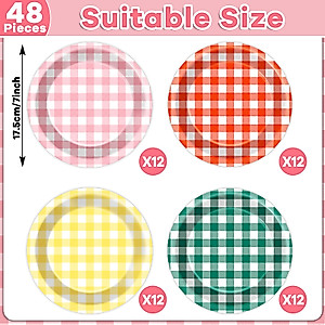 Lonfliness 48Pcs Camp Gingham Paper Plates 7Inch Gingham Checkered Bachelorette Party Supplies Glamping Birthday Tableware Dinnerware Set Summer Plaid Camping Themed Party Favors Baby Bridal Shower