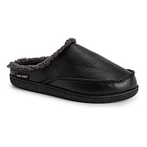 MUK LUKS Men's Faux Leather Clog Slipper, Black, 10-11