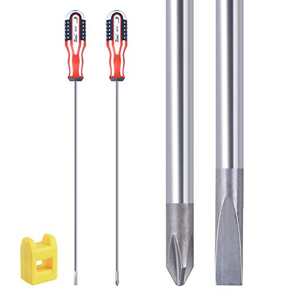 uoboeuq Slotted and Phillips Screwdriver, PH1 12" Long Cross-head Screwdriver & Flat Blade Screwdriver, Magnetic Screwdriver with Rubber Handle 2 Packs