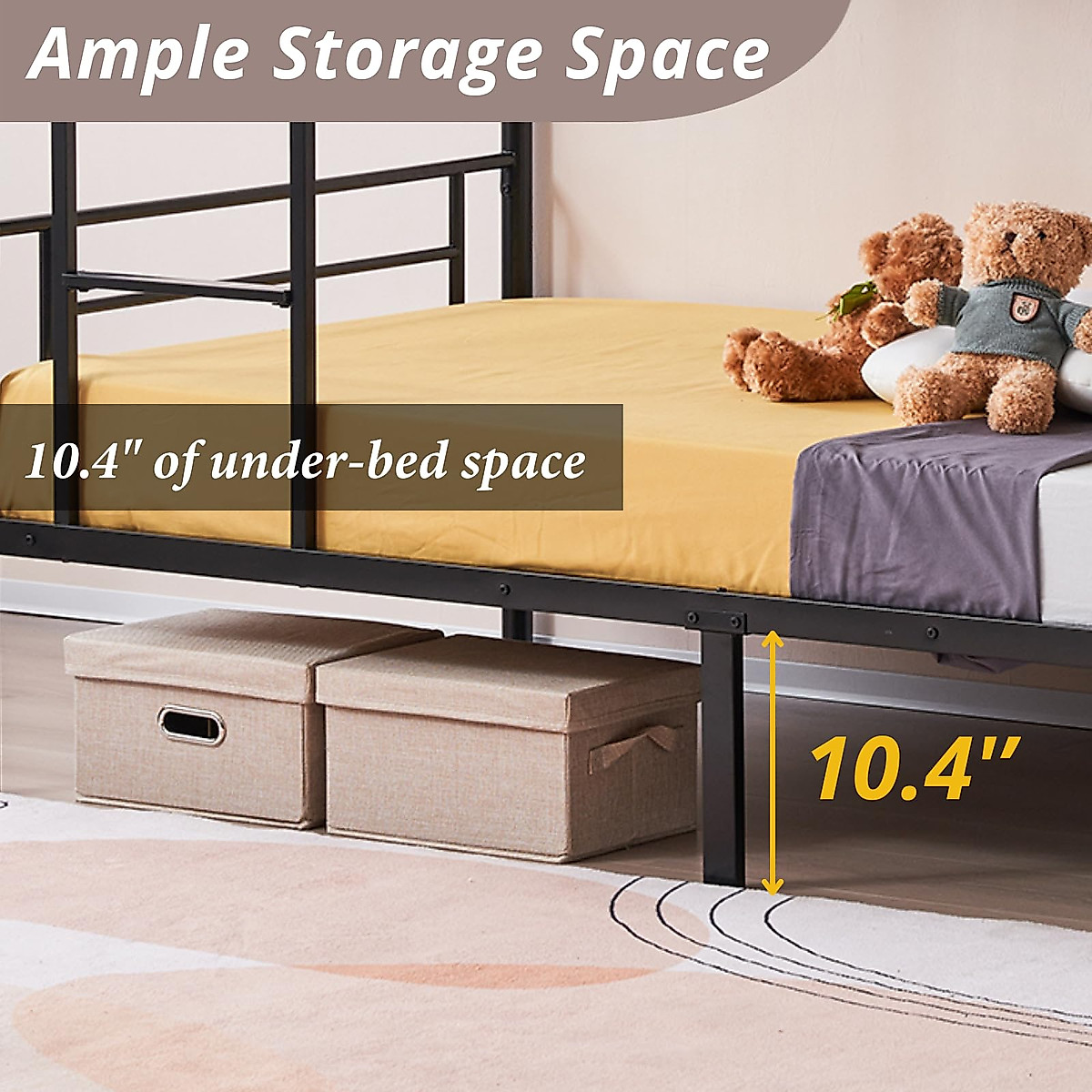 Karl home Black Bunk Bed Twin Over Twin, Metal Bunk Bed with Built-in Ladder and Safety Guardrail, Space-Saving Twin Bunk Beds for Kids, Teens & Adults, No Box Spring