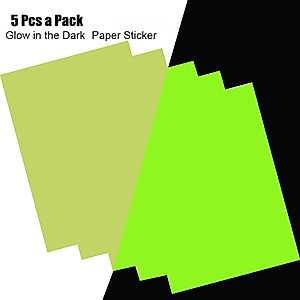 Glow in The Dark Sticker A5 Paper 5pcs a Pack Self-Adhesive Photoluminescent Vinyl DIY Cut Glowing Stars and Moon Animals for Ceiling and Wall Decals, Perfect for Kids Bedding Room Party Birthday Gift