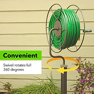 Yard Butler Free Standing Swivel Hose Reel - Water Hose Caddy For Yard or Garden - Outdoor Garden Hose Accessories, Water Hose Reel Rotate 360 Degree, Freestanding Metal Outdoor Water Pipe Stand