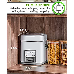 TLOG Mini Rice Cooker 2.5-Cup Uncooked(5-Cup cooked), Healthy Ceramic Coating 1.2L Small Rice Cooker for 1-3 People, Portable Travel Rice Cooker with Steam Tray, Rice Maker for Grains, White Rice, Oatmeal, Veggies