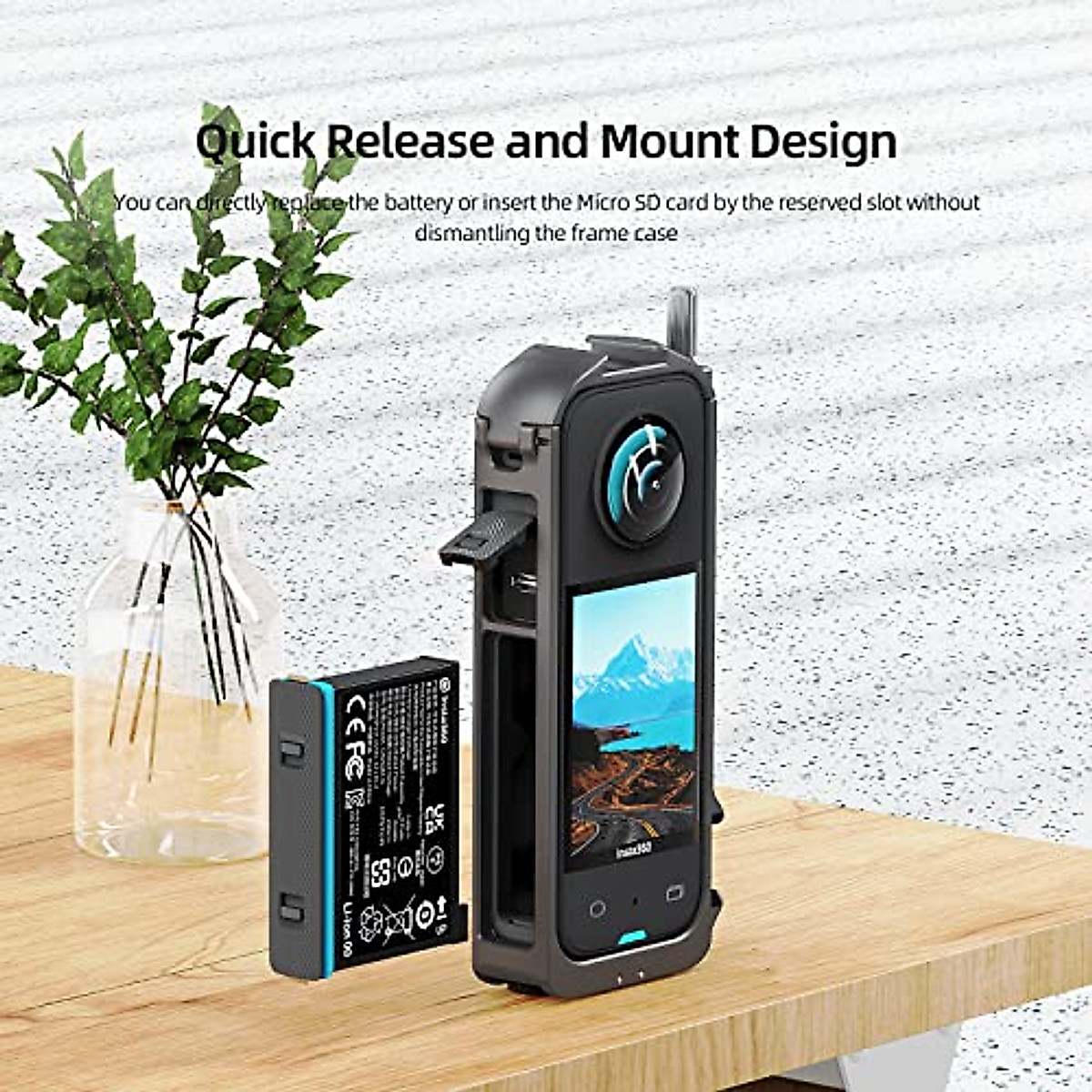 Aluminium Protective Frame and Silicone Lens Guards Cap for Insta360 X3,Metal Durable Housing Cage with Cold Shoe Mount,Bundle Include Metal Cage and Lens Protector