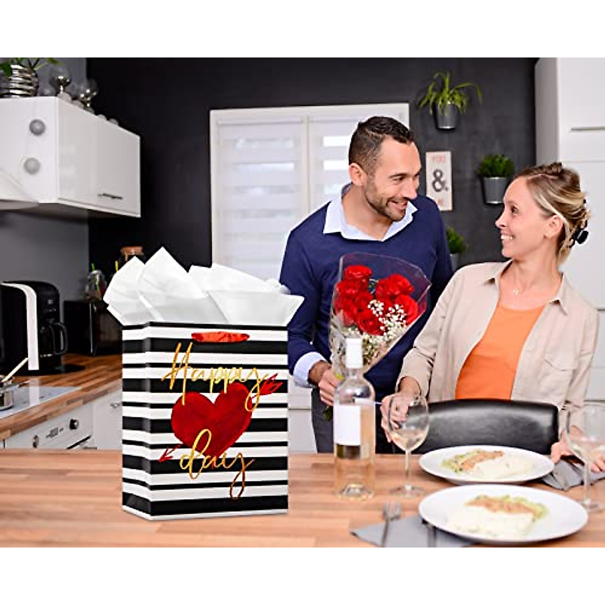 FaCraft Valentines Gift Bags with Handles 13" Large Valentines Day Gift Bag for Boyfriend Kids Happy Day Gift Bag with Tissue Paper for Her Him Men Wife Anniversary Weddings Bridal Shower Gift Bag