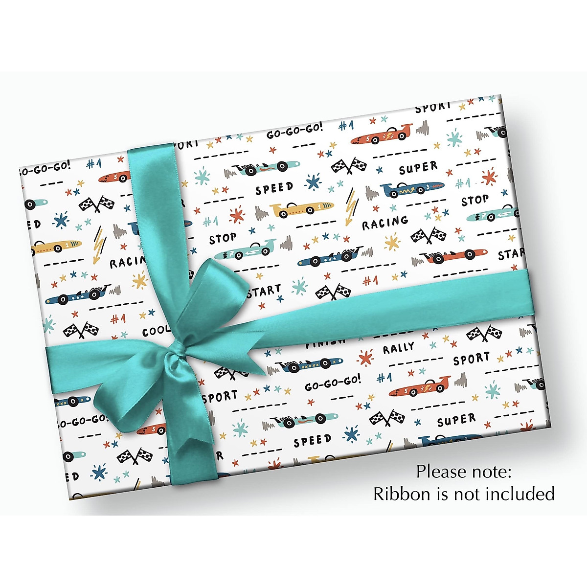 Stesha Party Racing Gift Wrap Race Car Wrapping Paper - Folded Flat 30 x 20 Inch - 3 Sheets