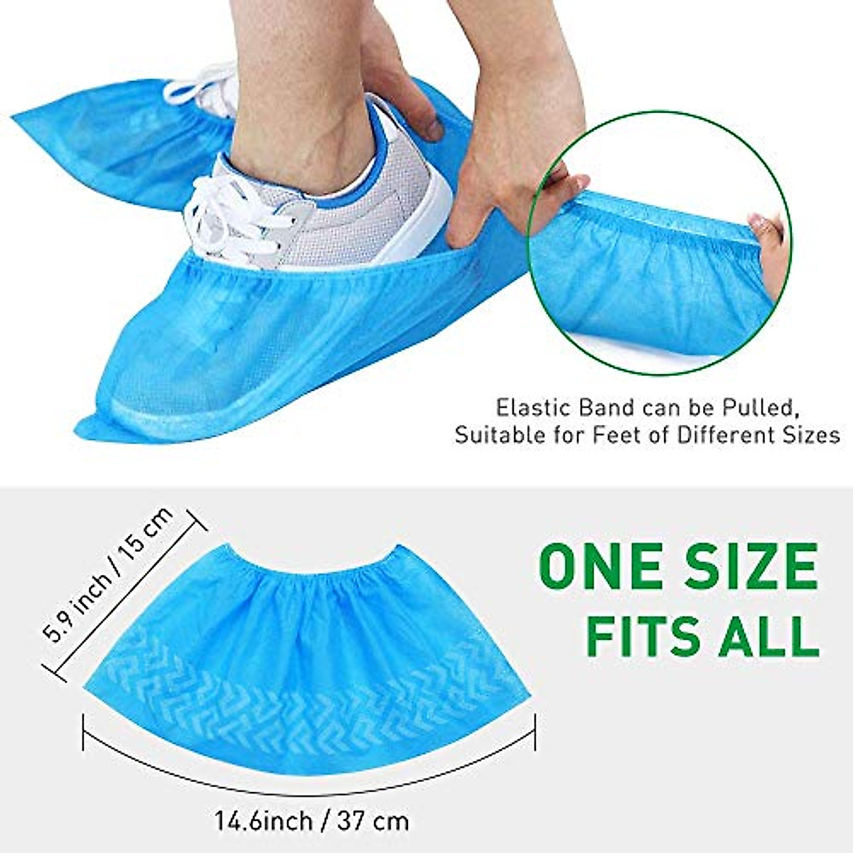 squish Shoe Covers Disposable Non Slip, 100 Pack (50 Pairs) Non Woven Fabric Boot Covers for Indoors Breathable Slip Resistant Durable Boot&Shoes Cover, One Size Fits All