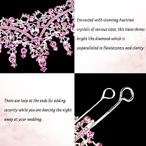 TOBATOBA Tiaras for Women, Pink Crystal Tiara Crowns for Women, Wedding Tiara for Bride Queen Crown, Royal Princess Quinceanera Headpieces for Birthday Prom Pageant Halloween Cosplay Accessories