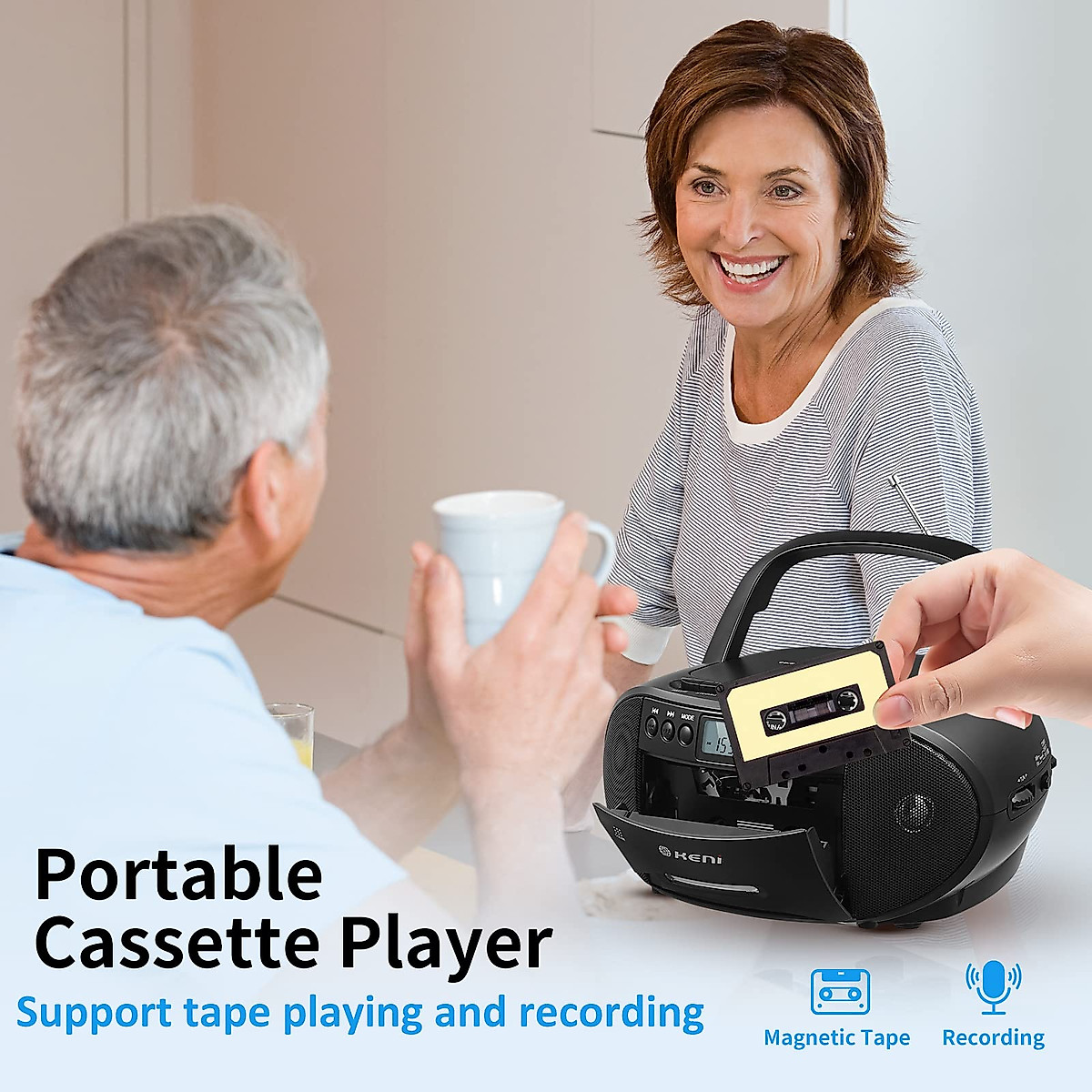 G Keni Portable CD and Cassette Player Boombox Combo, Casette Tape Recorder with Remote, AM FM Radio, USB Playback with Earphone Jack, 5.1V Bluetooth Speaker, Battery Operated or AC Powered for Home