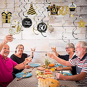 50th Birthday Party Decorations for Men Women 50 Years Cheers Birthday Party Hanging Swirls Gold Glitter Happy Birthday Decorations Celebration Old Party Supplies Ceiling Decor, 30CT