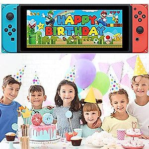 Ma-ri0 Brother Backdrop, Super Brother Birthday Party Supplies Decorations, Super Ma-ri0 Themed Bros Photography Poster Backdrop, Gold Coin Video Hot Game Banner 83x28 inch