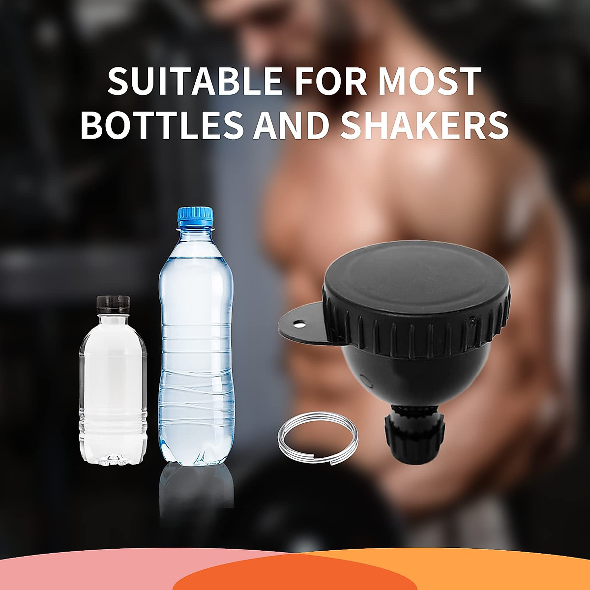 Protein Powder Container to Go Funnel 2 Pack Keychain for Shaker Cup Water Bottle Funnel for Gym Powders. (Funnel with keyring)