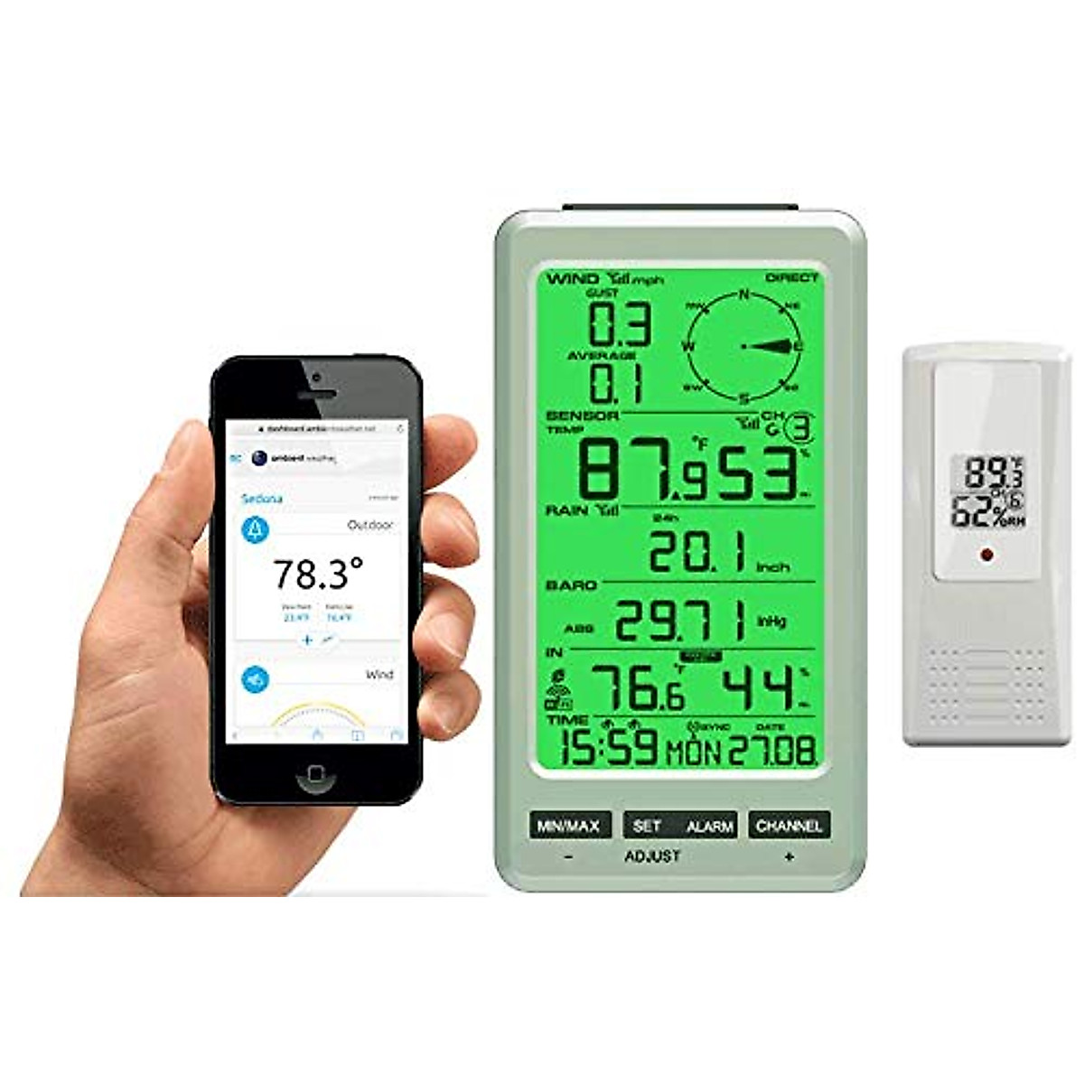 Ambient Weather WS-50-F007TH WiFi Smart Weather Station Receiver w/ Outdoor Thermo-Hygrometer