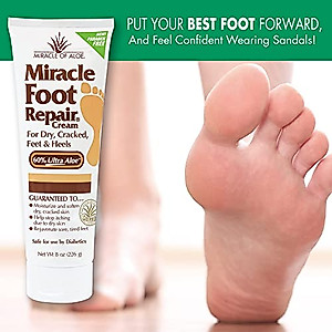 Miracle Foot Repair Cream (8 oz) Repairs Dry Cracked Heels and Feet, 60% Pure UltraAloe Moisturizes, Softens, and Repairs