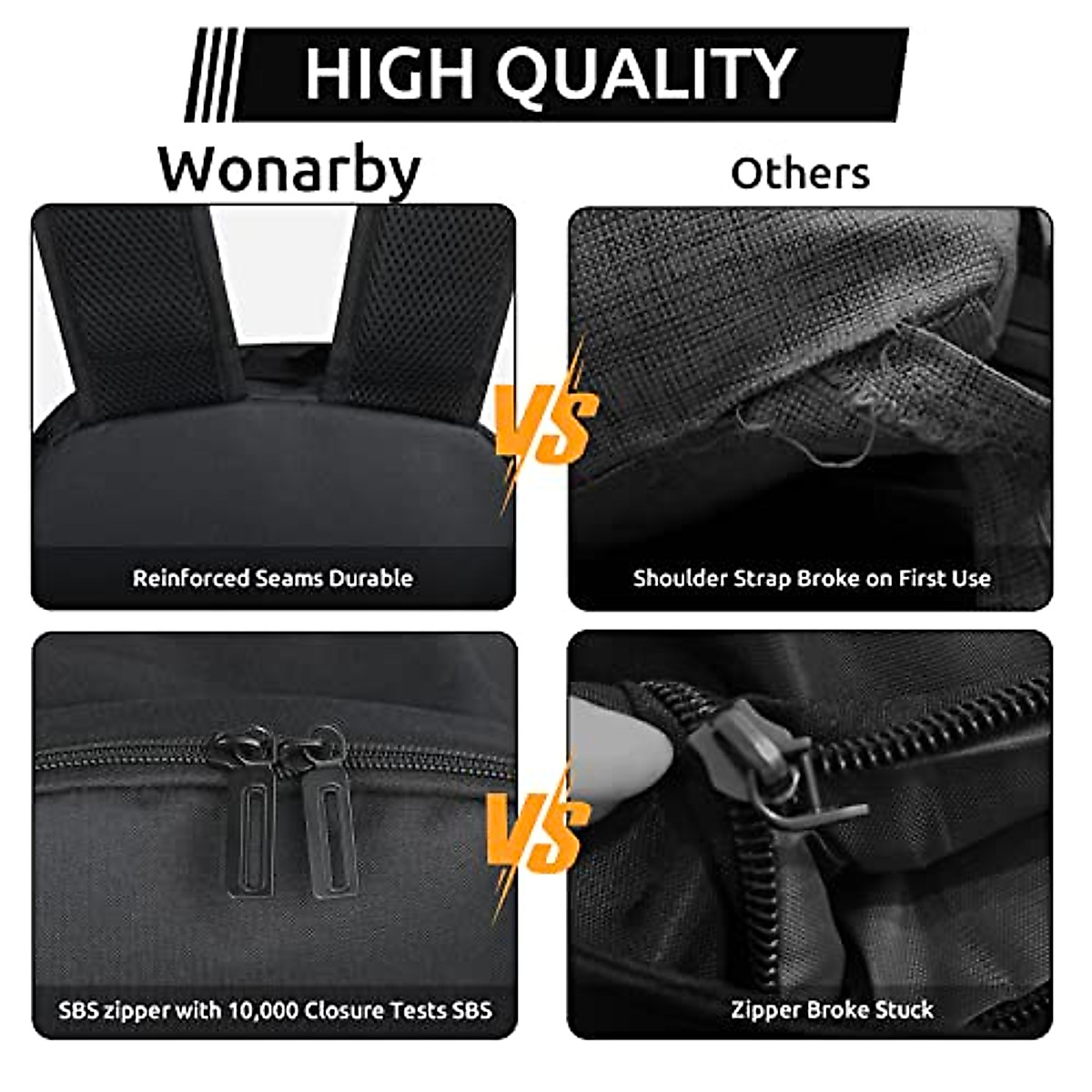 Wonarby Laptop College Backpack for Women Men Black Bookbag with Computer Compartment - Lightweight Book Bag - Large Back Pack for Travel, Work