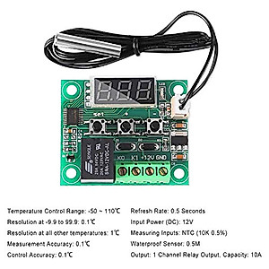 AITRIP 3PCS W1209 12V DC Digital Temperature Controller Board with 10A One-channel Relay and Waterproof Micro Digital Thermostat -50-110°C Electronic Temperature Temp Control Module Switch (With Case)