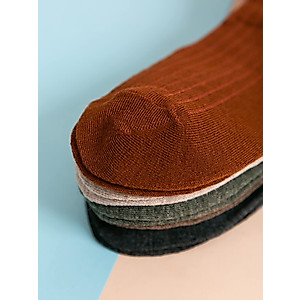 SHENHE Women's 5 Pairs Ribbed Knit Athletic Running Cushioned Mid Calf Crew Socks Multicolor Brown One Size