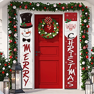 Tatuo Christmas Door Banner Decorations Merry Christmas Santa Snowman Porch Banner Sign Xmas Hanging Banners for Holiday Home Indoor Outdoor Christmas Party Decor, 71 x 12 Inches