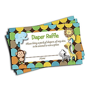 Jungle Printed Diaper Raffle Tickets Boy Neutral Baby Shower (50-Cards)