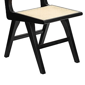 Accent Chair Dining Chairs Set of 2, Solid Wood Frame Boho Rattan Chair, Mid Century Modern Accent Chairs for Living Room Bedroom Dining Room Kitchen(Black)