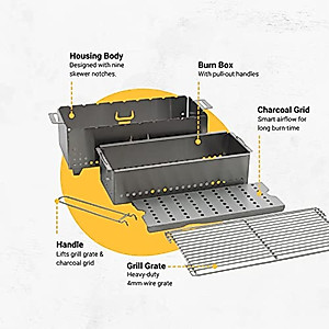 YAK Grills Hibachi Charcoal Grill - Easy to Use Charcoal Grill - Outdoor Tabletop Safe - Great for Travel, Camping, Patio, Balcony - Made from Stainless Steel - Operates Up to 750ºF - 5 Yr Warranty (Matte Black)