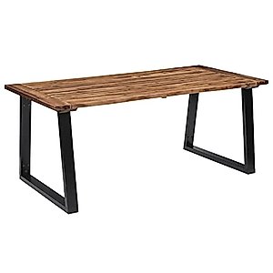 Tidyard Dining Table Acacia Wood with Oil Finish Tabletop Powder-Coated Metal Frame Accent Table for Kitchen Bistro Living Room 70.9 x 35.4 Inch