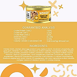 I AND LOVE AND YOU" XOXOs Canned Wet Cat Food, Chicken and Tuna/Tuna and Egg Stew, Grain Free, Real Meat, No Fillers, 3 oz Cans, Pack of 12 Cans