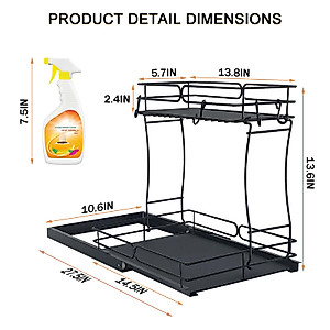 YidaSouko Pull Out Cabinet Organizer,2 Tier Under Sink Organizer Storage Shelf with Sliding,for Kitchen & Bathroom, Least 11" Cabinet Opening