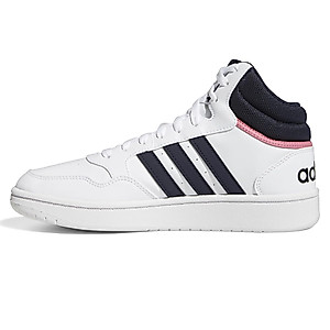 adidas Women's Hoops 3.0 Mid Top Basketball Shoes, White/Legend Ink/Rose Tone, 8