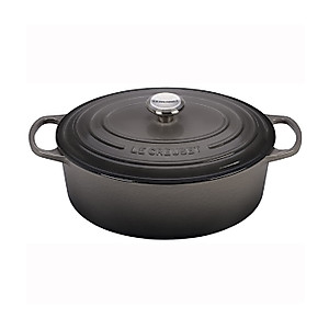 Le Creuset 9 1/2 Qt. Signature Oval Dutch Oven w/Additional Engraved Personalized Stainless Steel Knob - Oyster