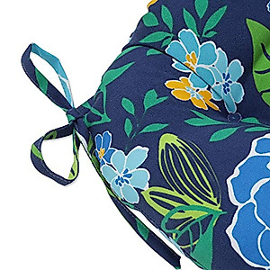 Pillow Perfect Floral Indoor/Outdoor Chairpad with Ties, Reversible, Tufted, Weather, and Fade Resistant, 15.5" x 16", Blue/Yellow Spring Bling, 2 Count