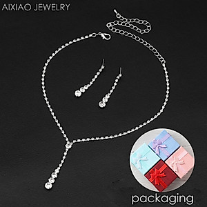 Aixiao Elegant Silver Necklace Earrings Bracelet Crystal Bridal Wedding Jewelry Sets for Brides Bridesmaid Prom Costume Accessories