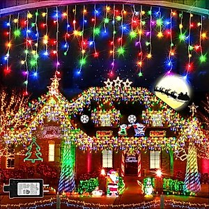 JXLEDAYY Christmas Lights Super Long 1280 LED 131 FT LED String Lights with 240 Drops Plug in 8 Modes Christmas Decoration for Holiday Wedding Party Bedroom Garden Patio Outdoor Indoor (Multicolor)
