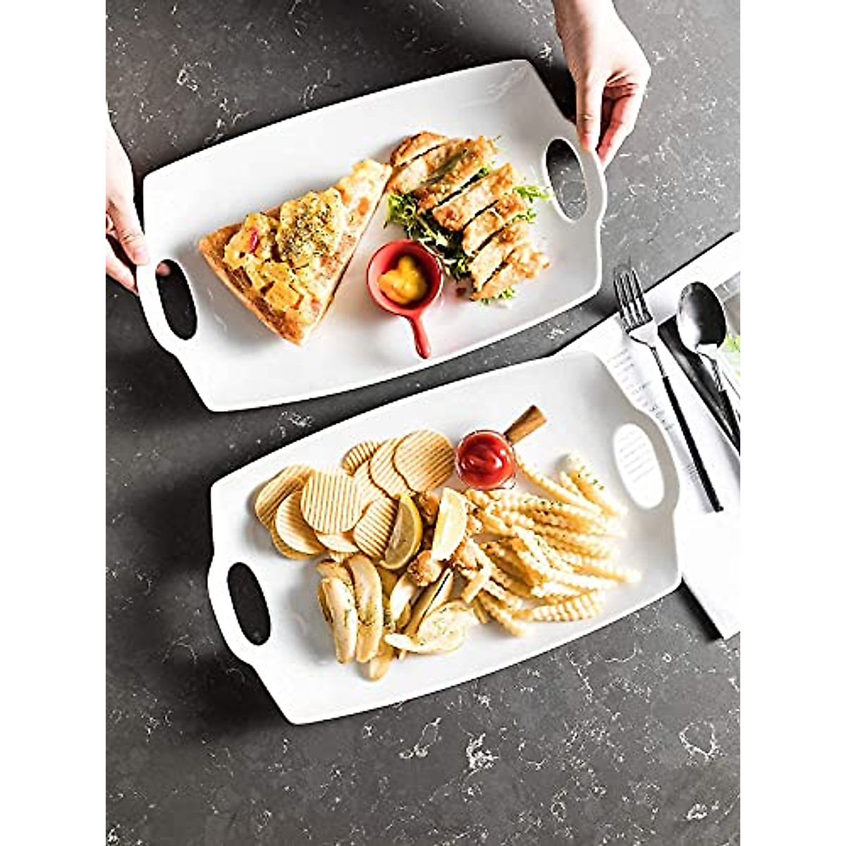 Serving Tray with Handle Exrta Large Porcelain Serving Platter Perfet for Display 16-Inch White