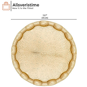Alisveristime Turkish Ottoman Coffee Tea Serving Tray – 13.60 inches, Metal with Traditional Motifs, Available in Five Colors (Gold)