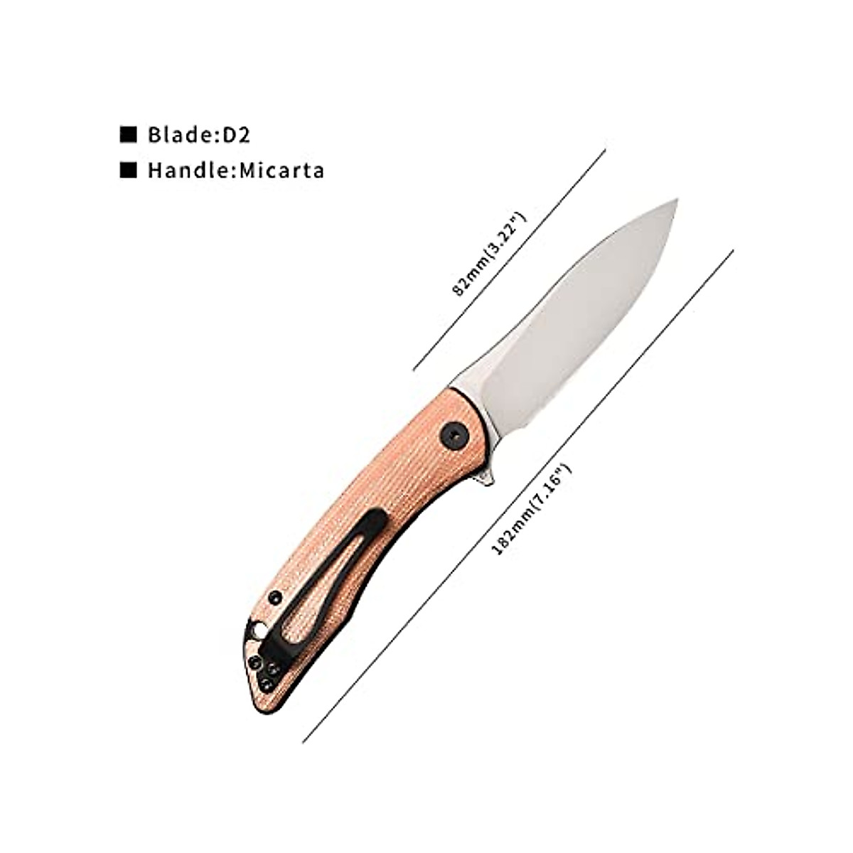 CMB Made Knives 3"Blaze Black D2 Liner Lock Flipper Folding Pocket Knife Green Micarta Handle Camping EDC CMB-06B (Natural)