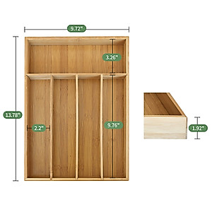 ZROOY Kitchen Bamboo Drawer Organizer Utensils Tray Organizer, Small Silverware Organizer with 5 Compartments for Spoons Forks Knives