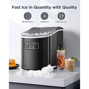 Silonn Ice Maker Machine Countertop, 26 lbs in 24 Hours, 9 Cubes Ready in 6 Mins, Self-Clean Ice Maker Compact Portable Ice Maker with Ice Scoop and Basket