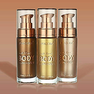PHOERA Liquid Illuminator,Shimmer Body Oil,Body Highlighter Makeup Smooth Shimmer Glow Liquid Foundation for Face and Body 30ml(103 Glistening Bronze)